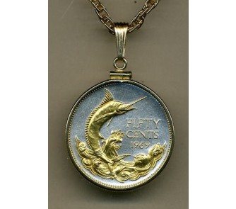 Bahamas 50 Cent "Blue Marlin" Two Tone Gold Filled Bezel Coin Pendant ...