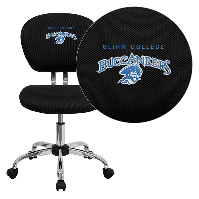Blinn College Buccaneers Embroidered Black Mesh Desk Chair with Chrome ...