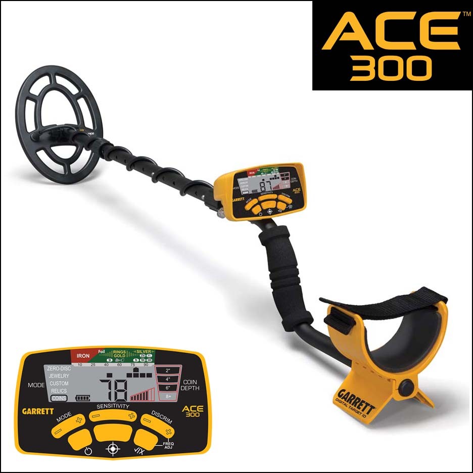 Garrett ACE 300 Metal Detector with 7" x 10” Searchcoil (plus 3 FREE ...