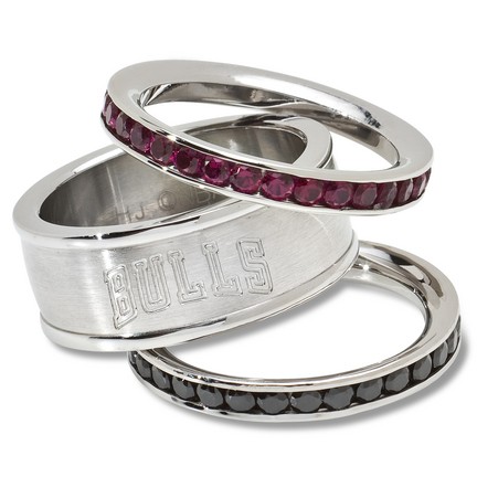 Chicago Bulls Logo Crystal Stacked Ring Set (Size 6) - OnlineSports.com